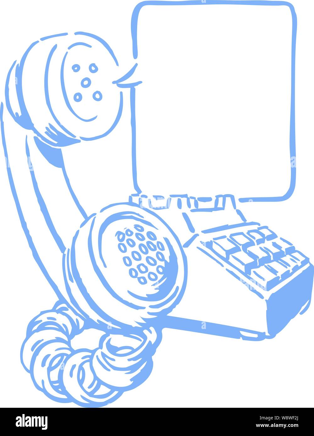 Vintage corded push button telephone with talk bubble coming out of the ...