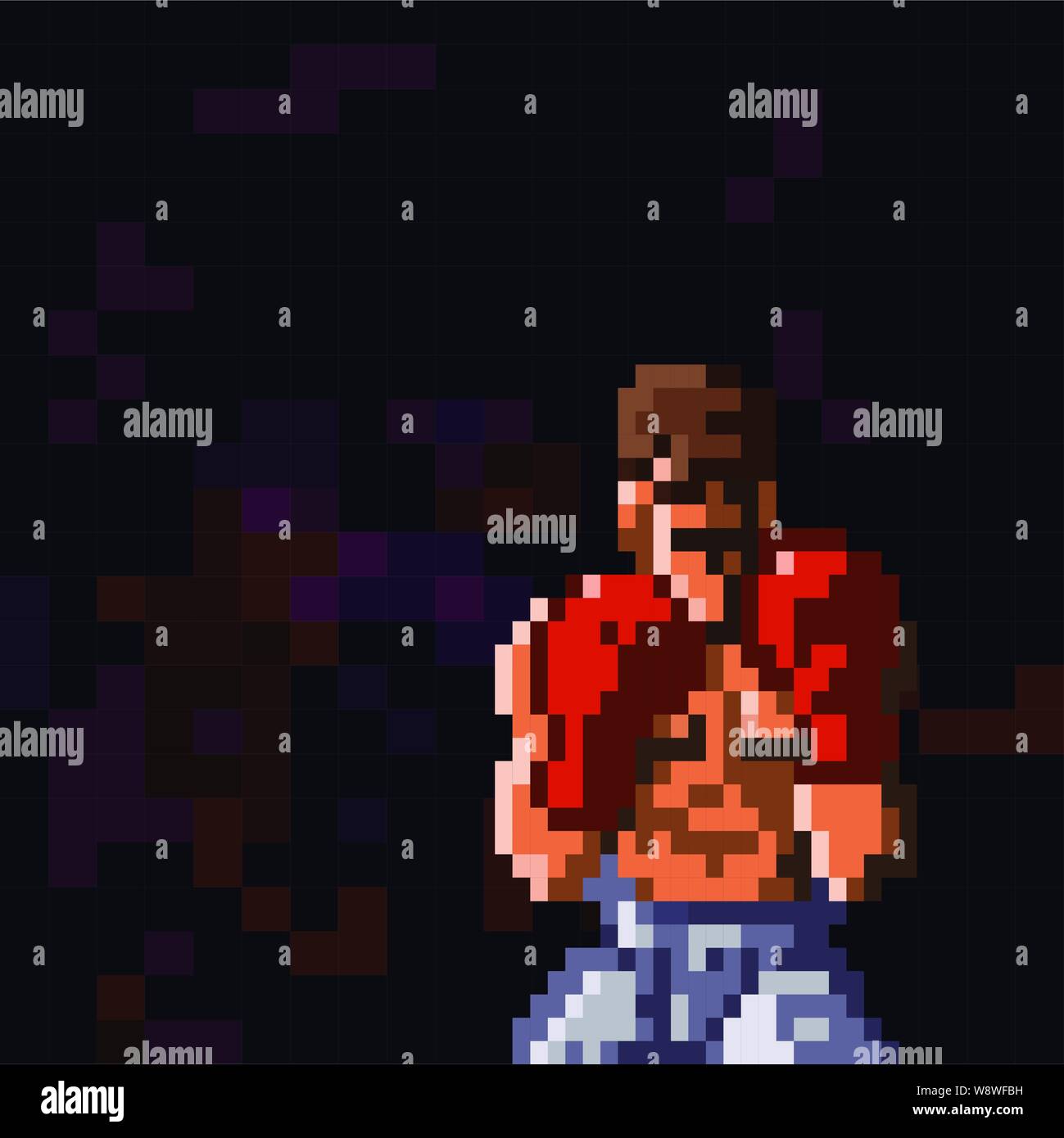 Boxer in a fighting stance wide pixel style with hands raised to his ...