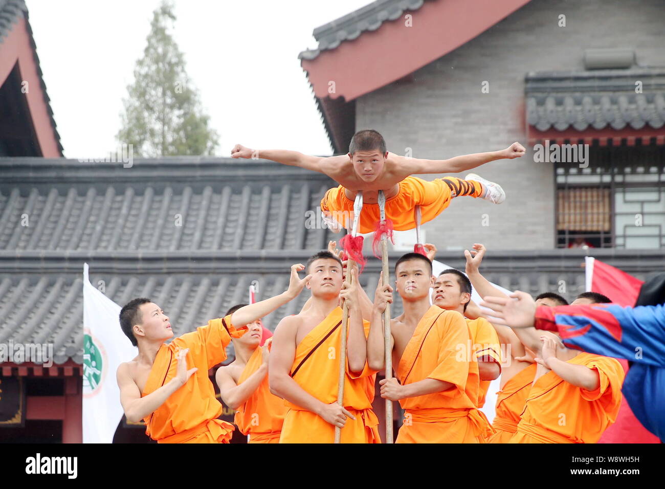 Chinese Shaolin students perform martial arts during the opening ...