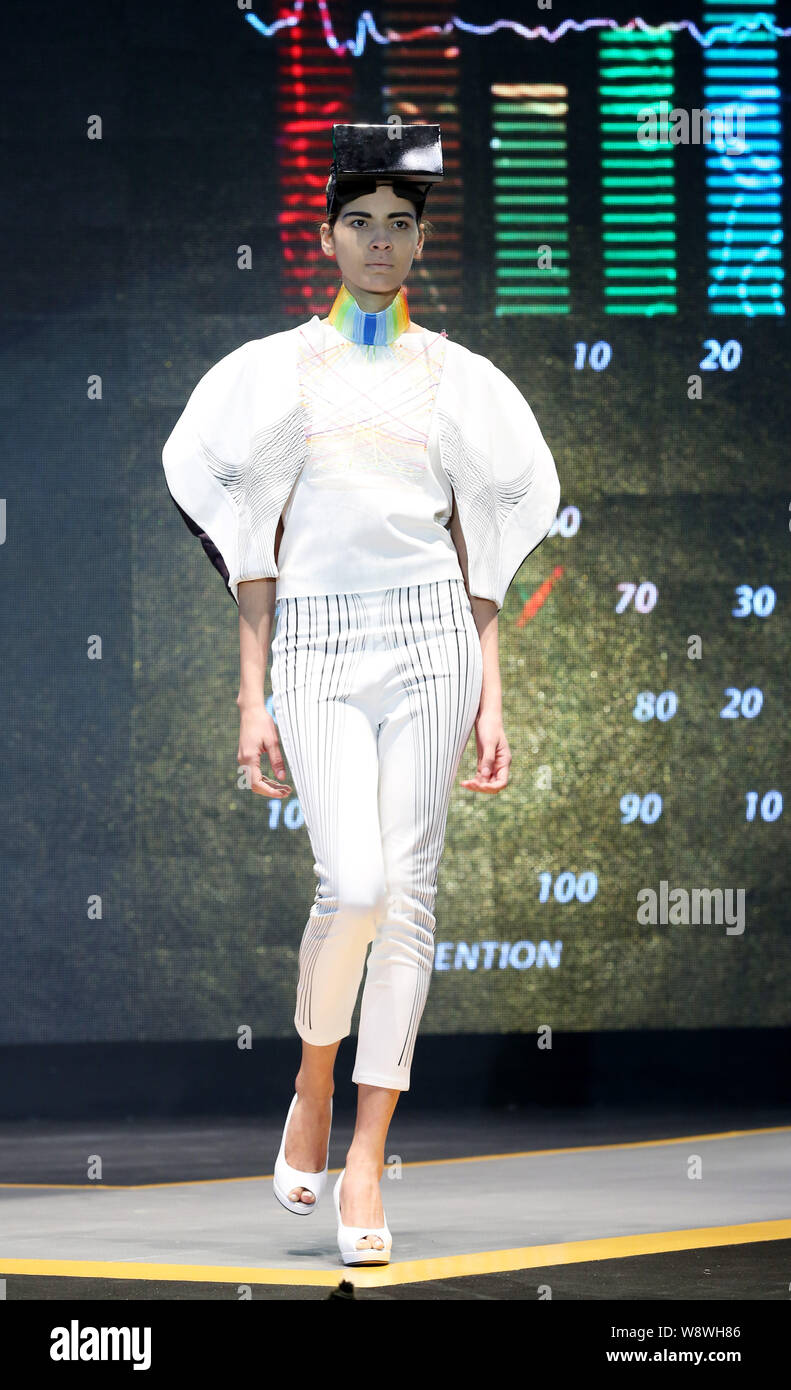 A model displays wearable technology during the GSMA-360Fashion & Tech ...