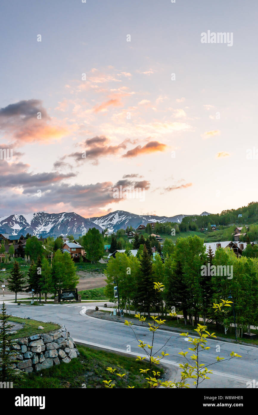 Mount Crested Butte, USA - June 21, 2019: Colorado village vertical ...