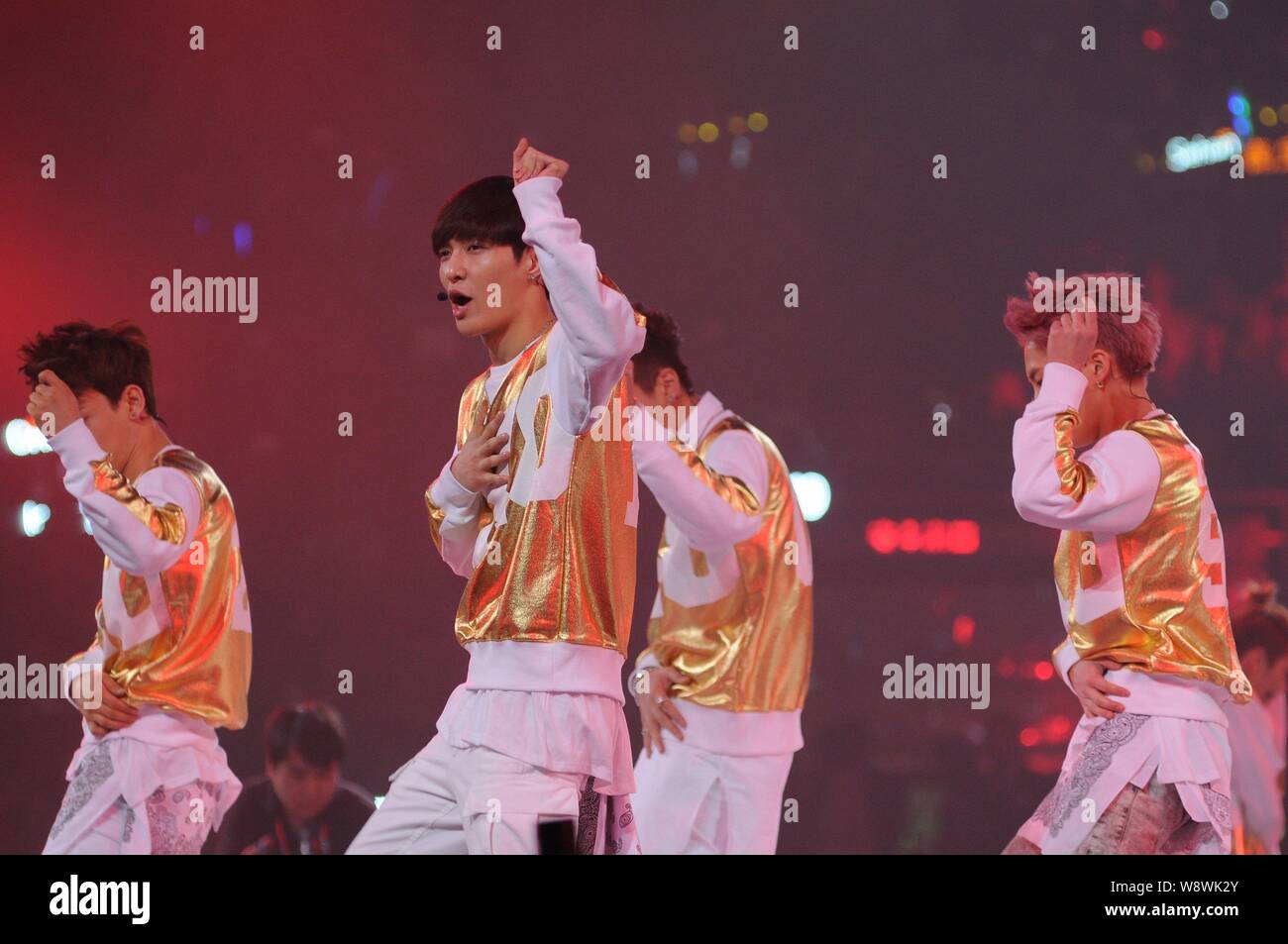 South Korean-Chinese pop group EXO performs during a stars concert to ...
