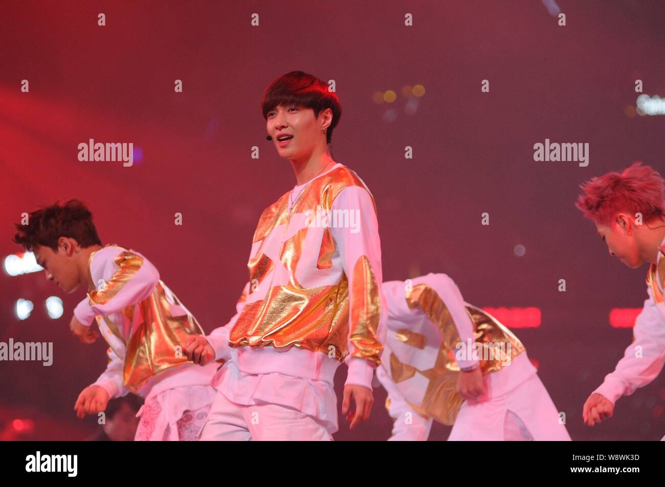 South Korean-Chinese pop group EXO performs during a stars concert to ...