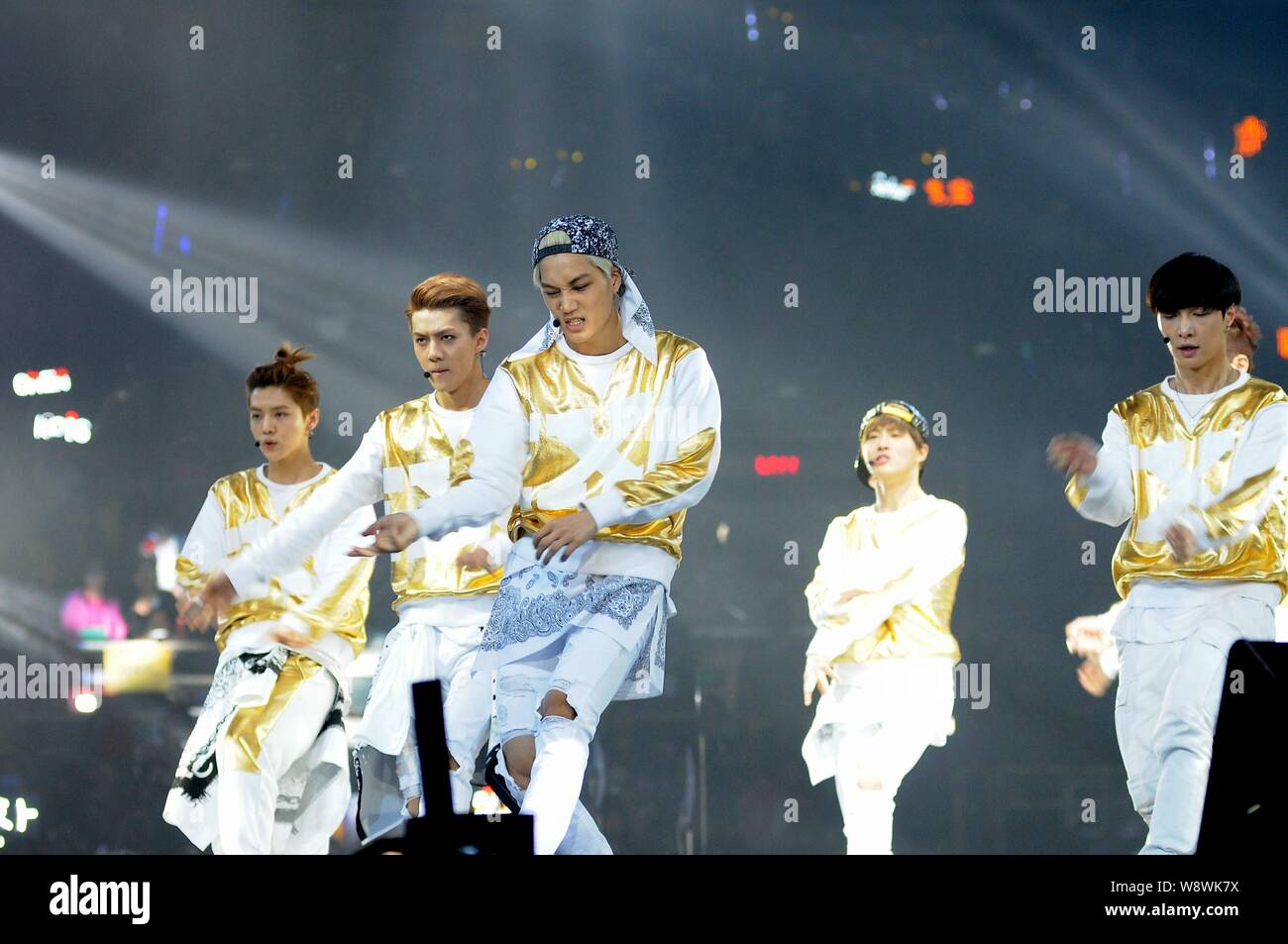 South Korean-Chinese pop group EXO performs during a stars concert to ...