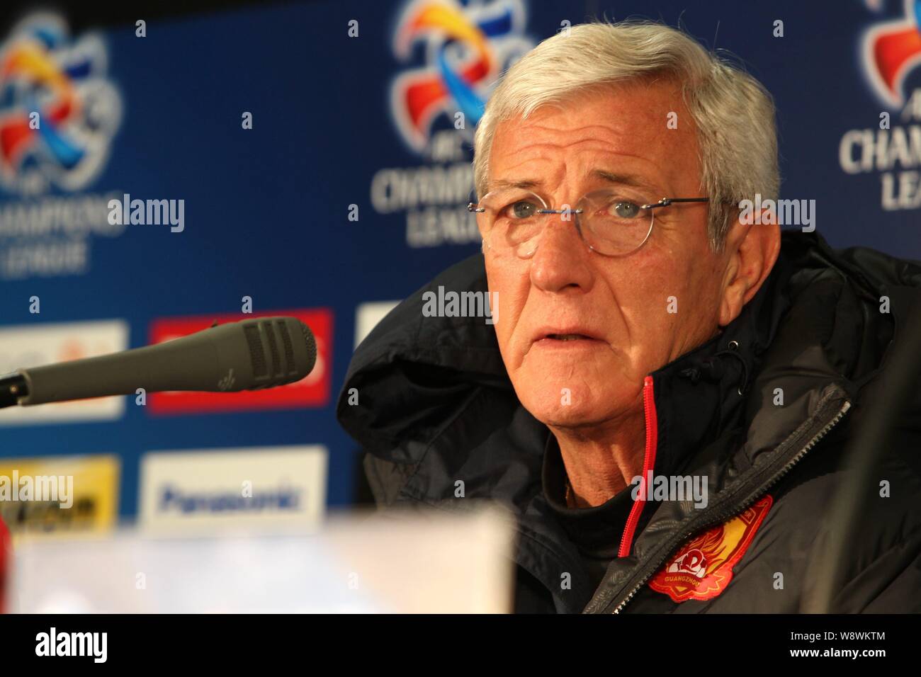 Italian soccer coach Marcello Lippi of Chinas Guangzhou Evergrande FC ...