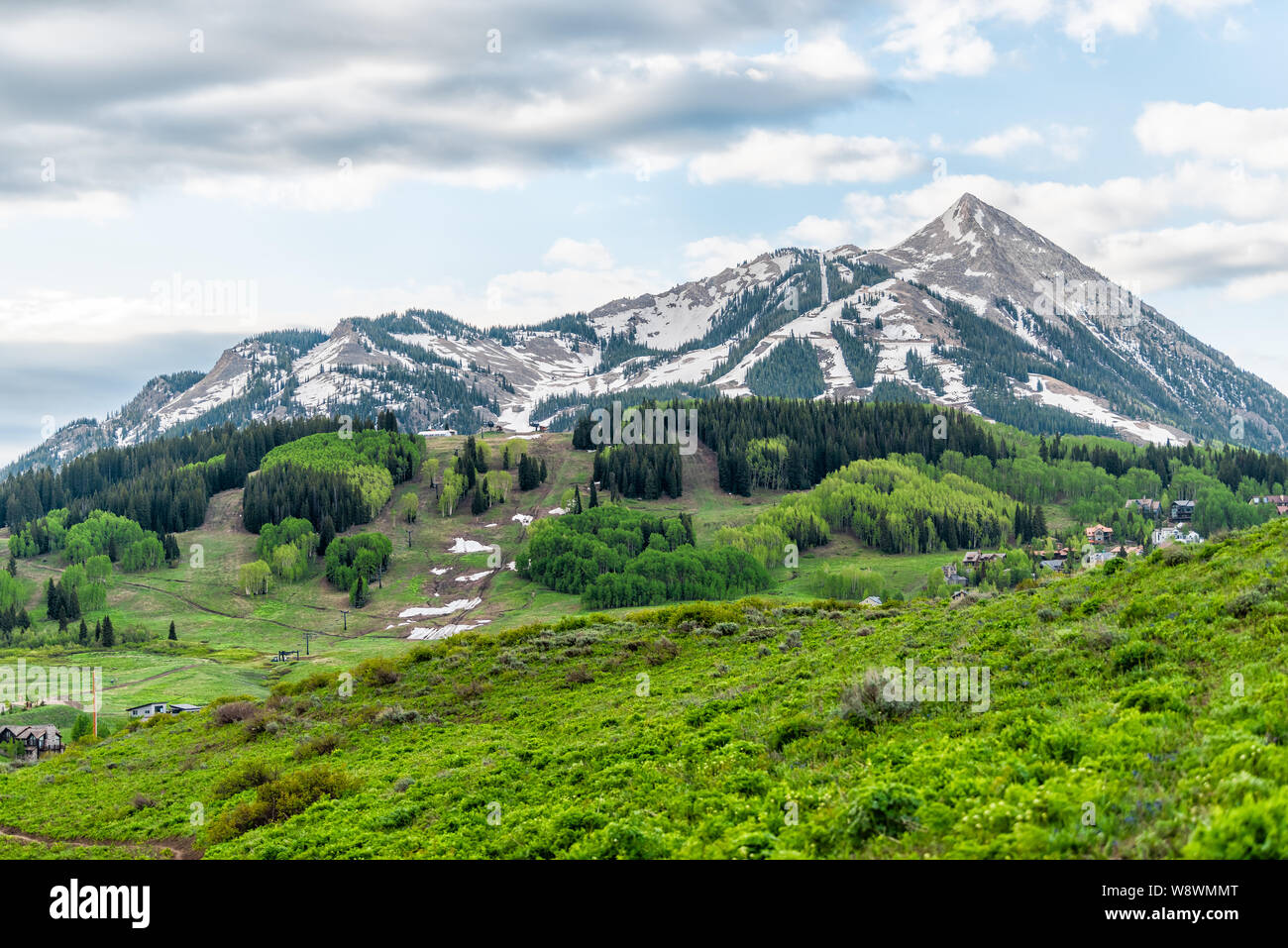 Mount Crested Butte, Colorado peak and ski village in summer with view ...