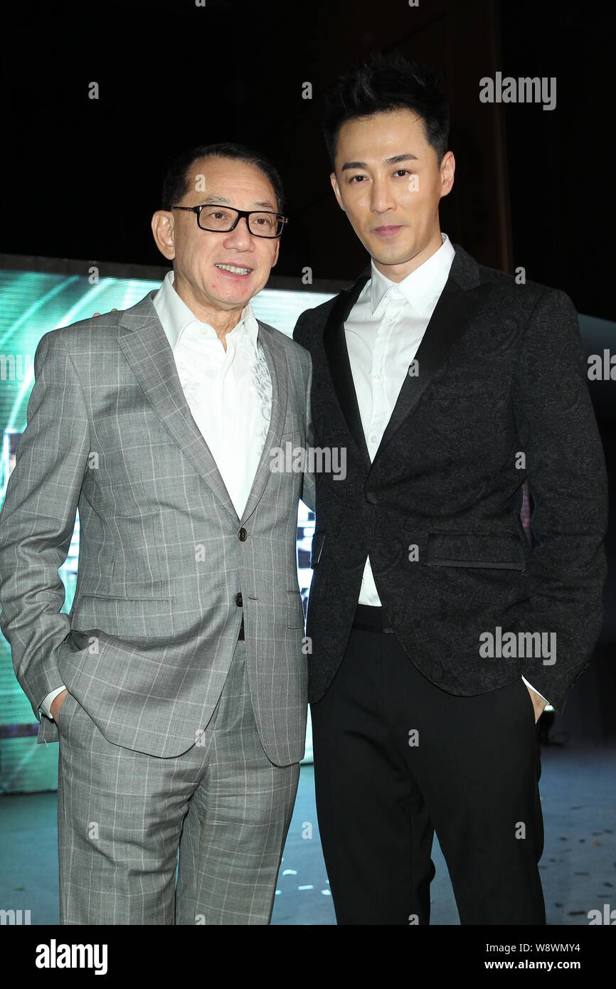 Hong Kong actor Raymond Lam, right, poses with Albert Yeung, Chairman ...