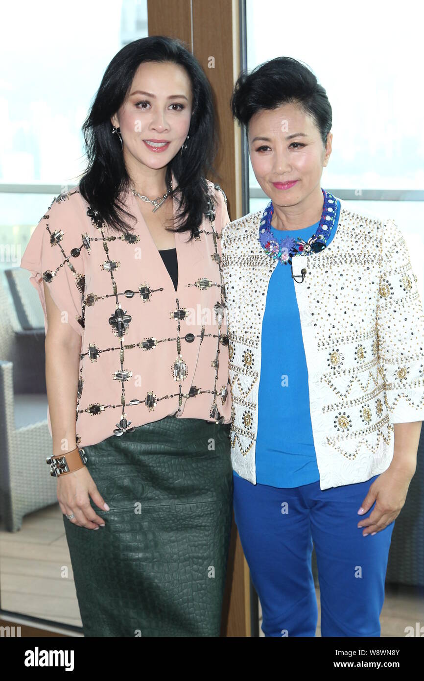 Hong Kong actresses Carina Lau, left, and Liza Wang pose during Cherie ...