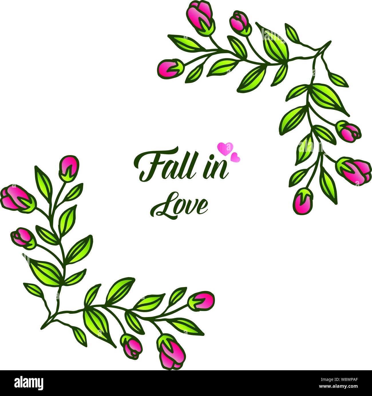 Border of flower frame and foliage, for greeting card fall in love ...
