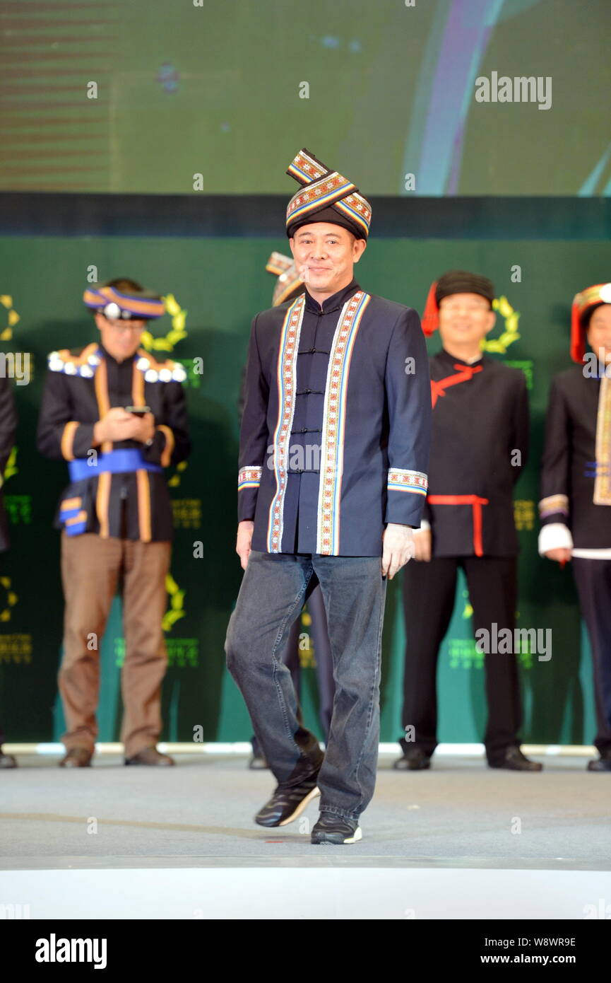 Chinese actor Jet Li, dressed in a costume of Chinas Zhuang ethnic ...