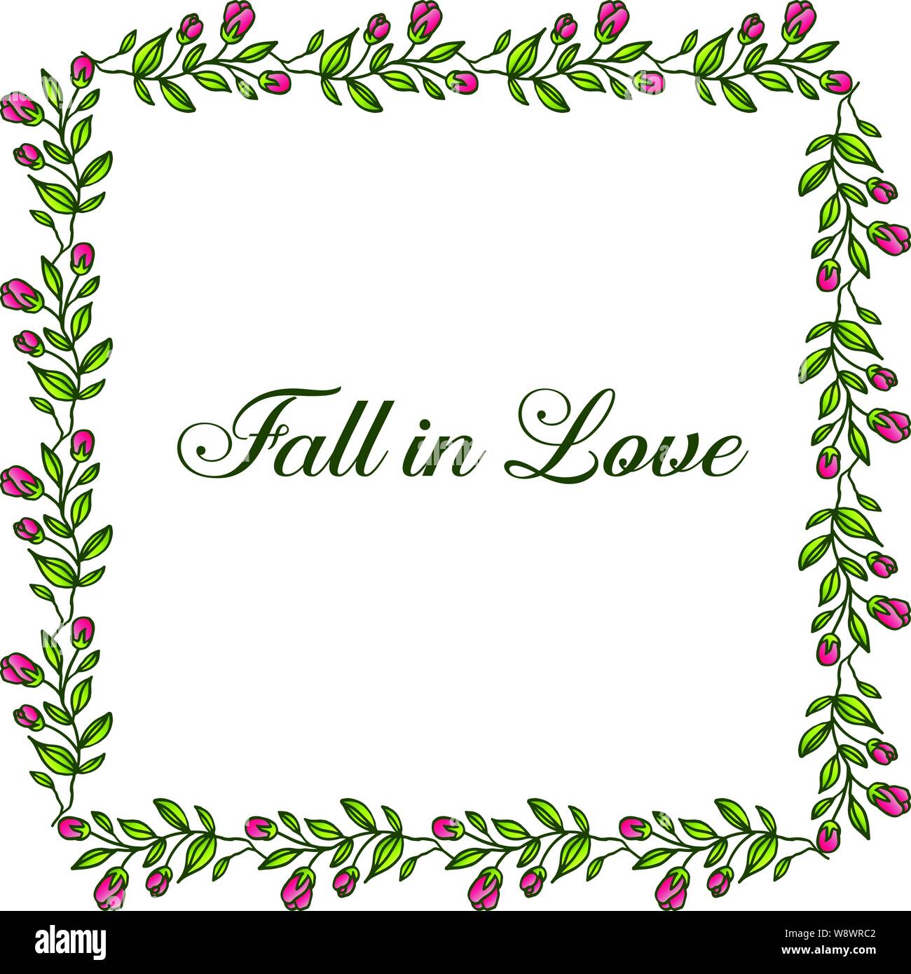 Card design fall in love, romantic, with style of green leafy flower ...