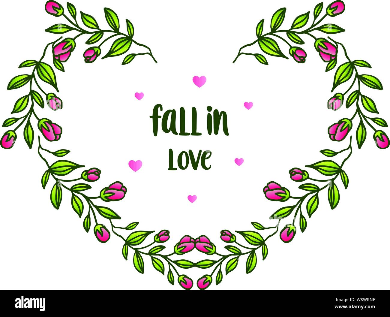 Card design fall in love, romantic, with style of green leafy flower ...