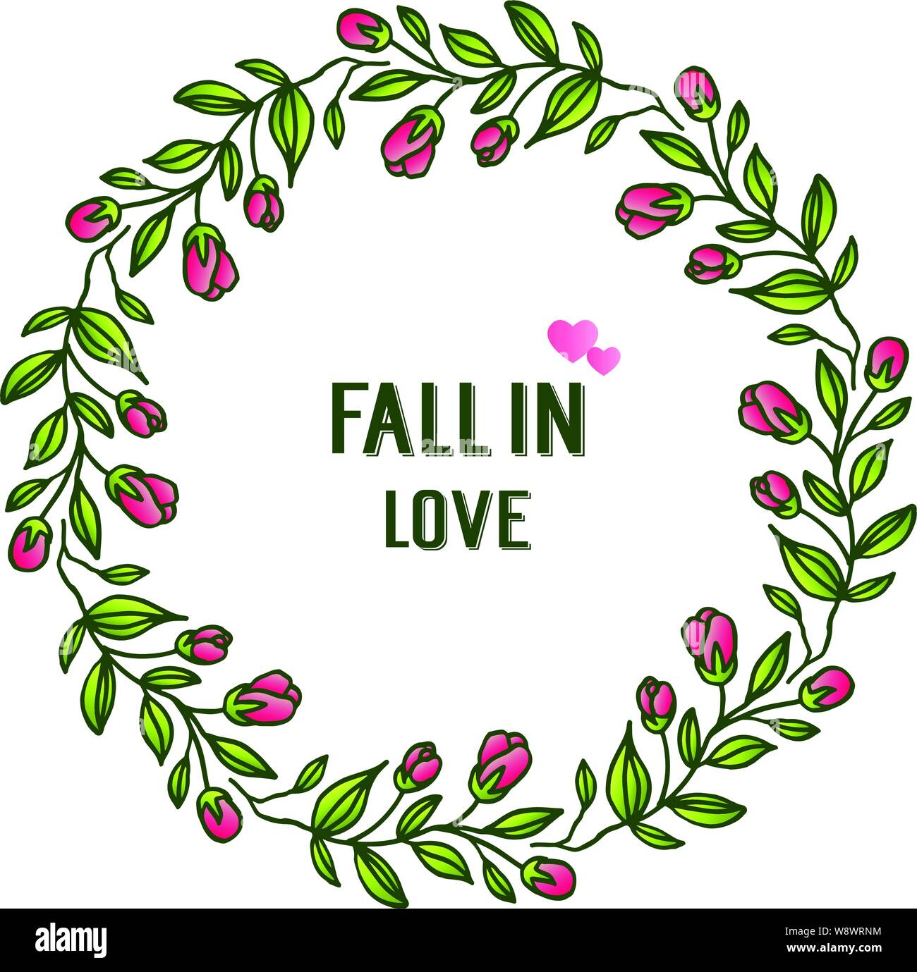 Card design fall in love, romantic, with style of green leafy flower ...