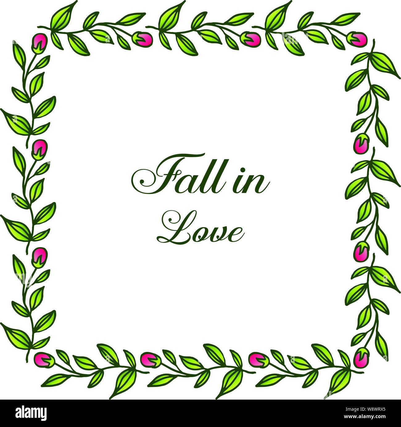 Card design fall in love, romantic, with style of green leafy flower ...