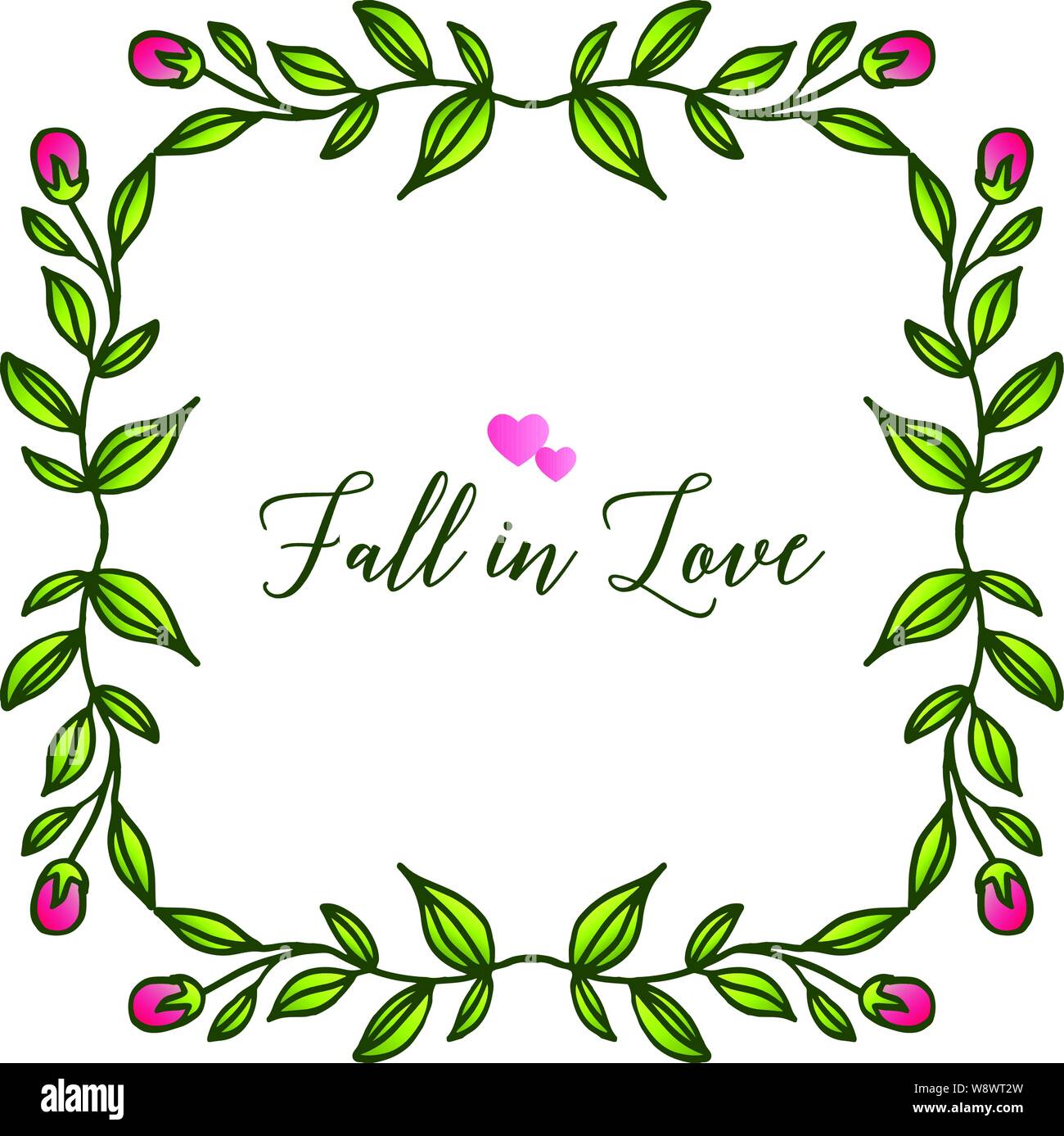Beautiful leaf wreath frame, for lettering fall in love. Vector ...