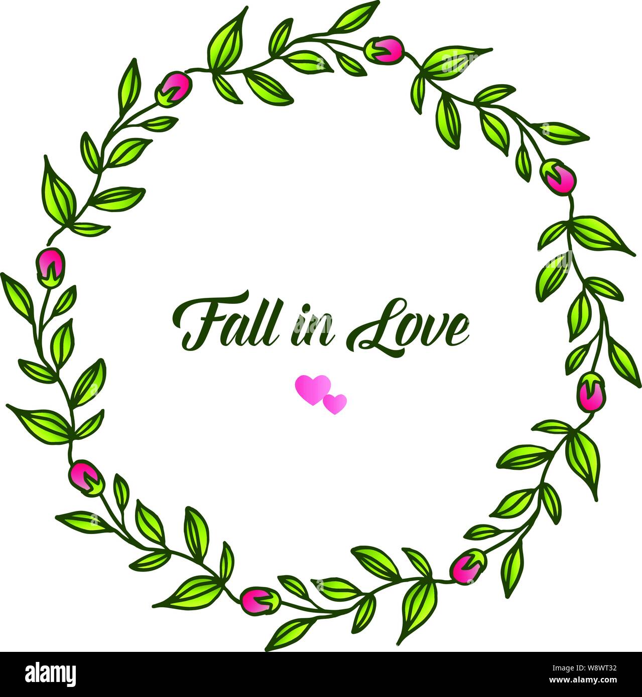 Beautiful leaf wreath frame, for lettering fall in love. Vector ...