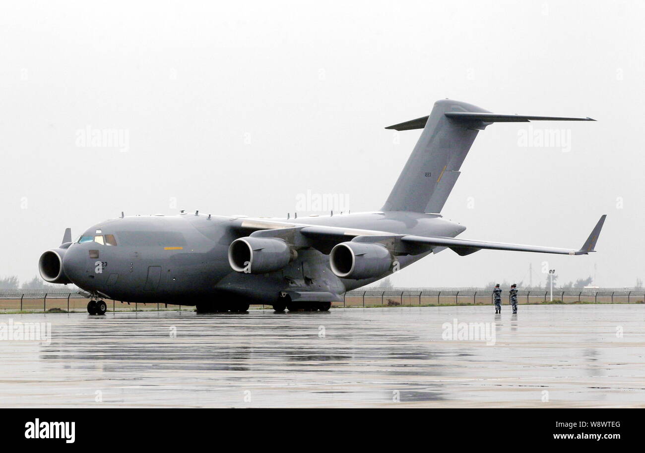 A Boeing C-17 Globemaster III large military transport aircraft is ...