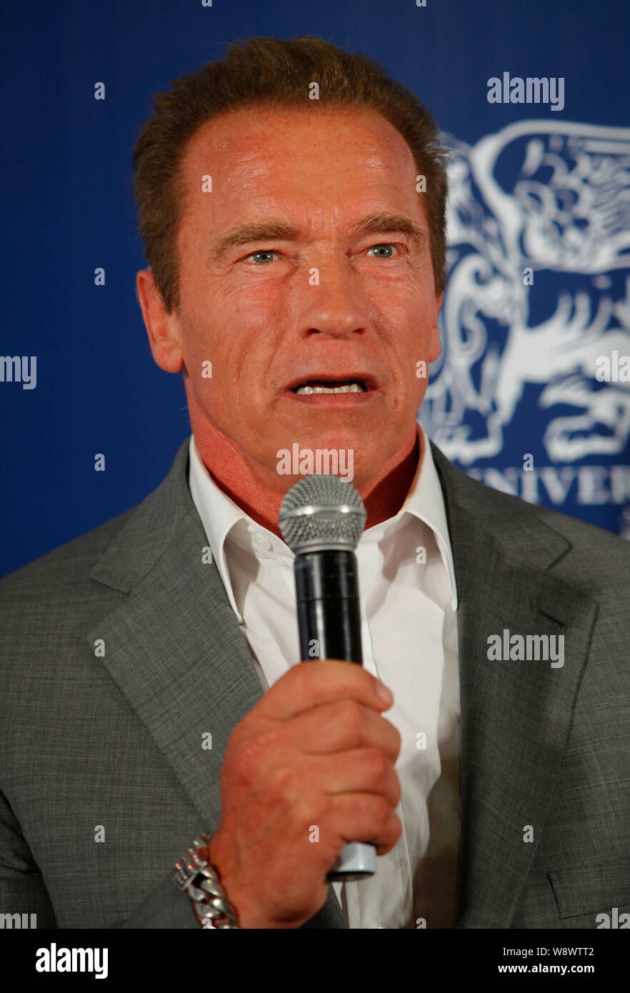 American actor Arnold Schwarzenegger speaks at the premiere of his ...