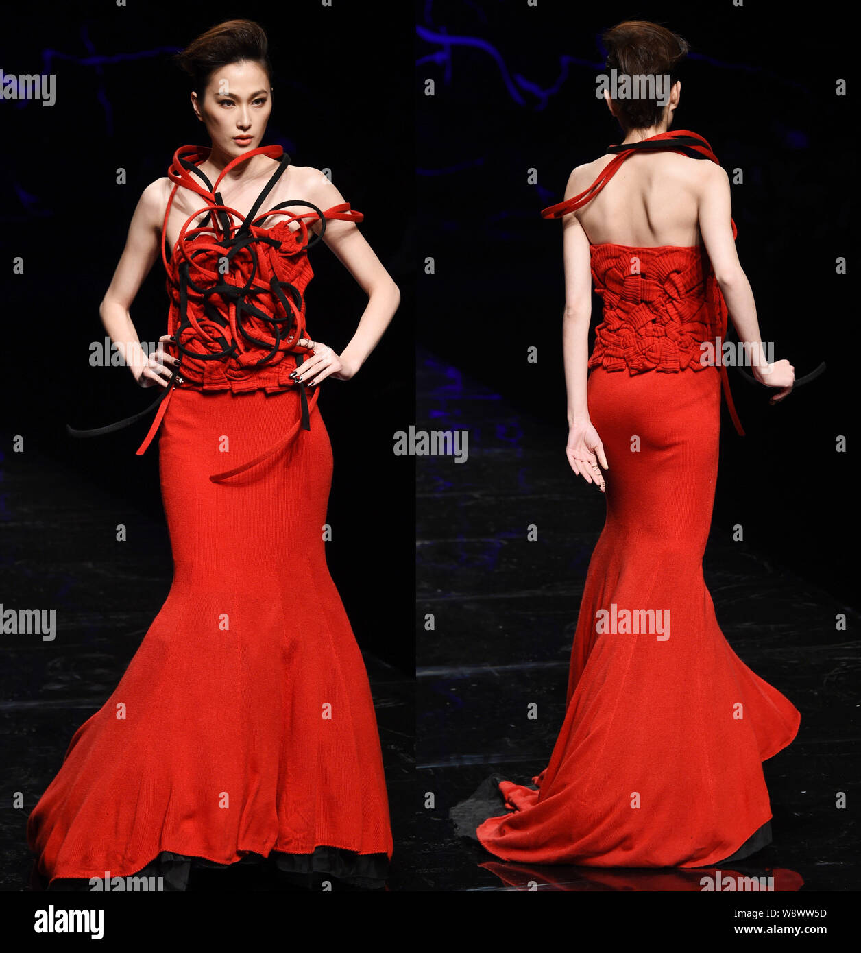 This composite photo shows Chinese model Dai Xiaoyi displaying a new ...