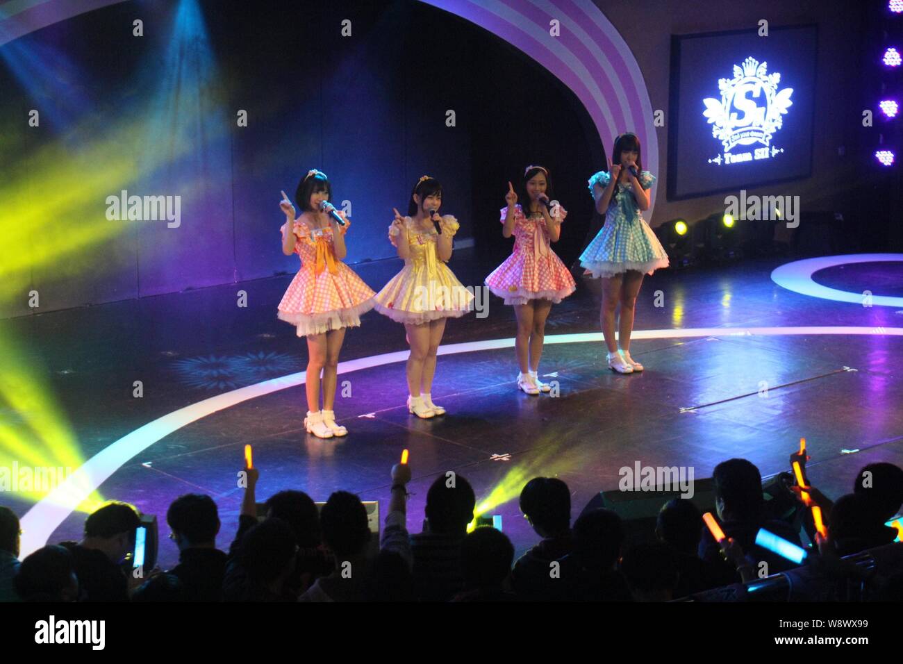 Members of idol group SNH48, a sister group of Japanese pop girl group ...