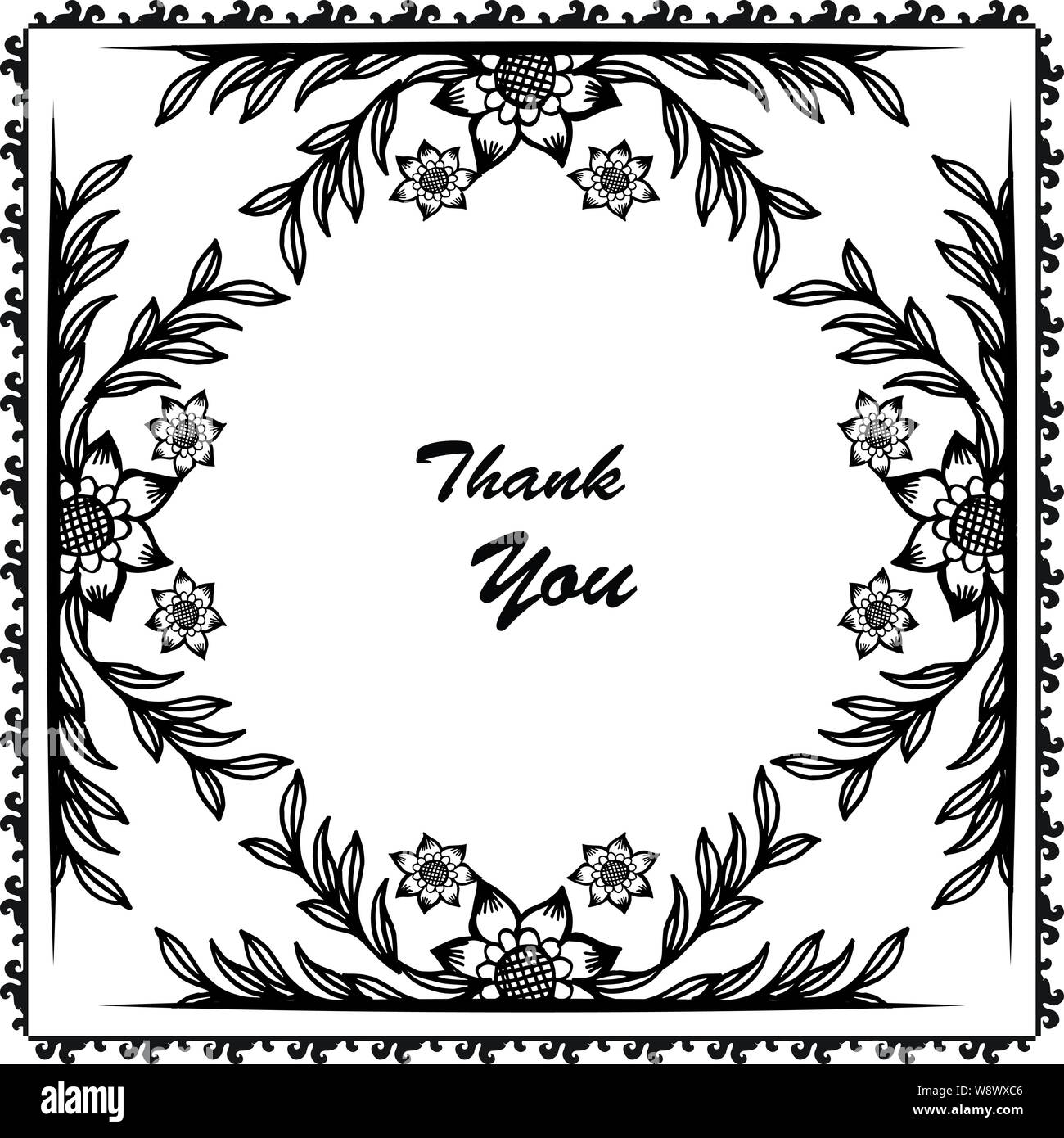 Lettering design thank you, with vintage flower frame, template of card ...