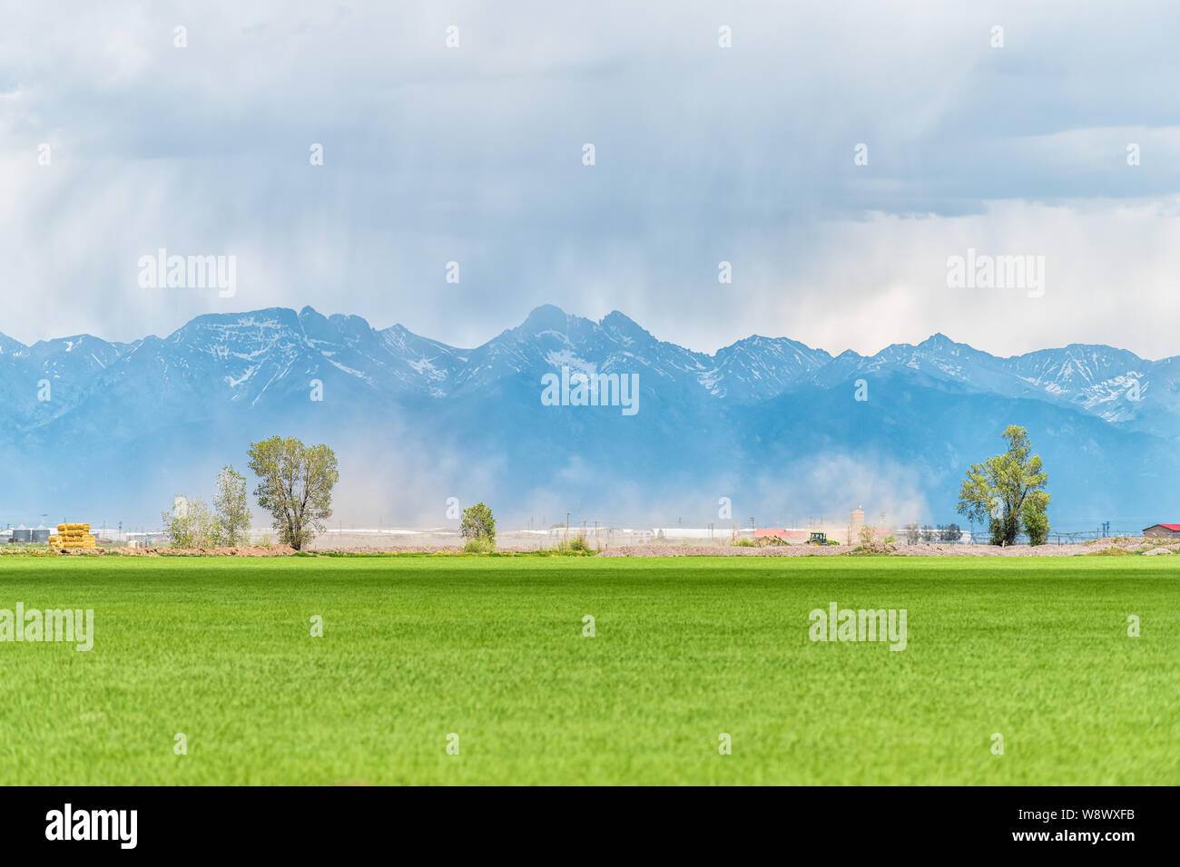 Highway 285 near Monte Vista, Colorado with rural countryside farms and ...
