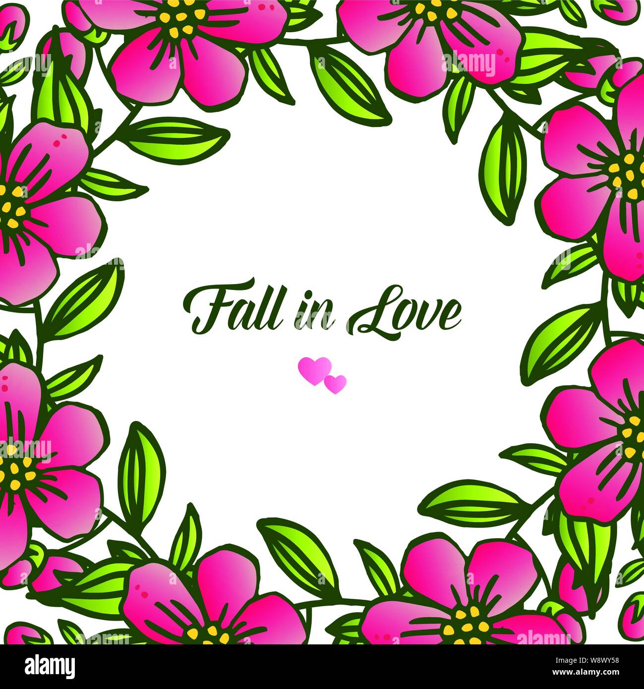 Letter fall in love, ornate pattern elegant, with wreath frame blossom ...