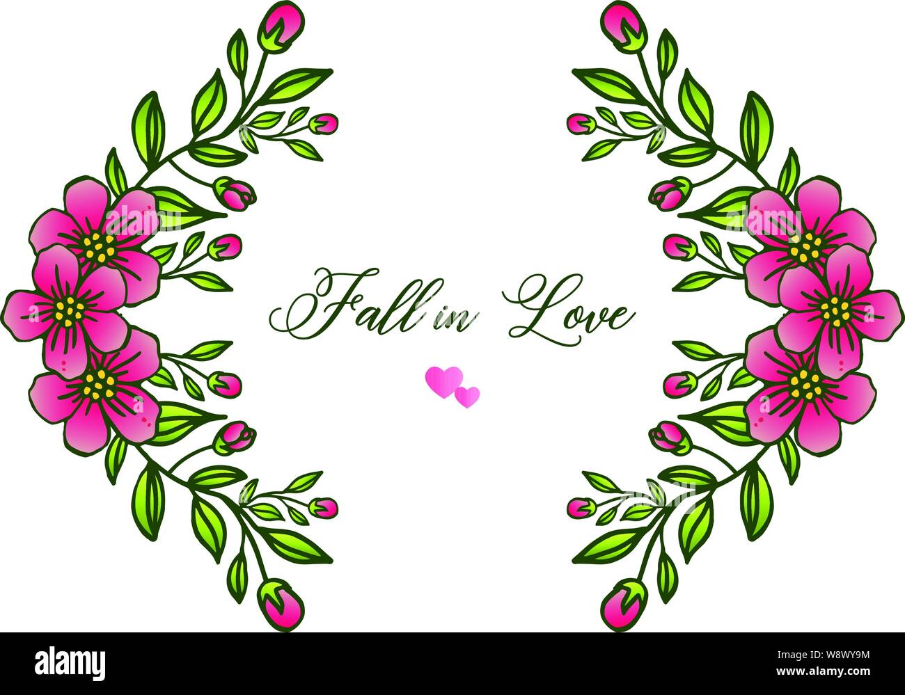 Letter fall in love, ornate pattern elegant, with wreath frame blossom ...