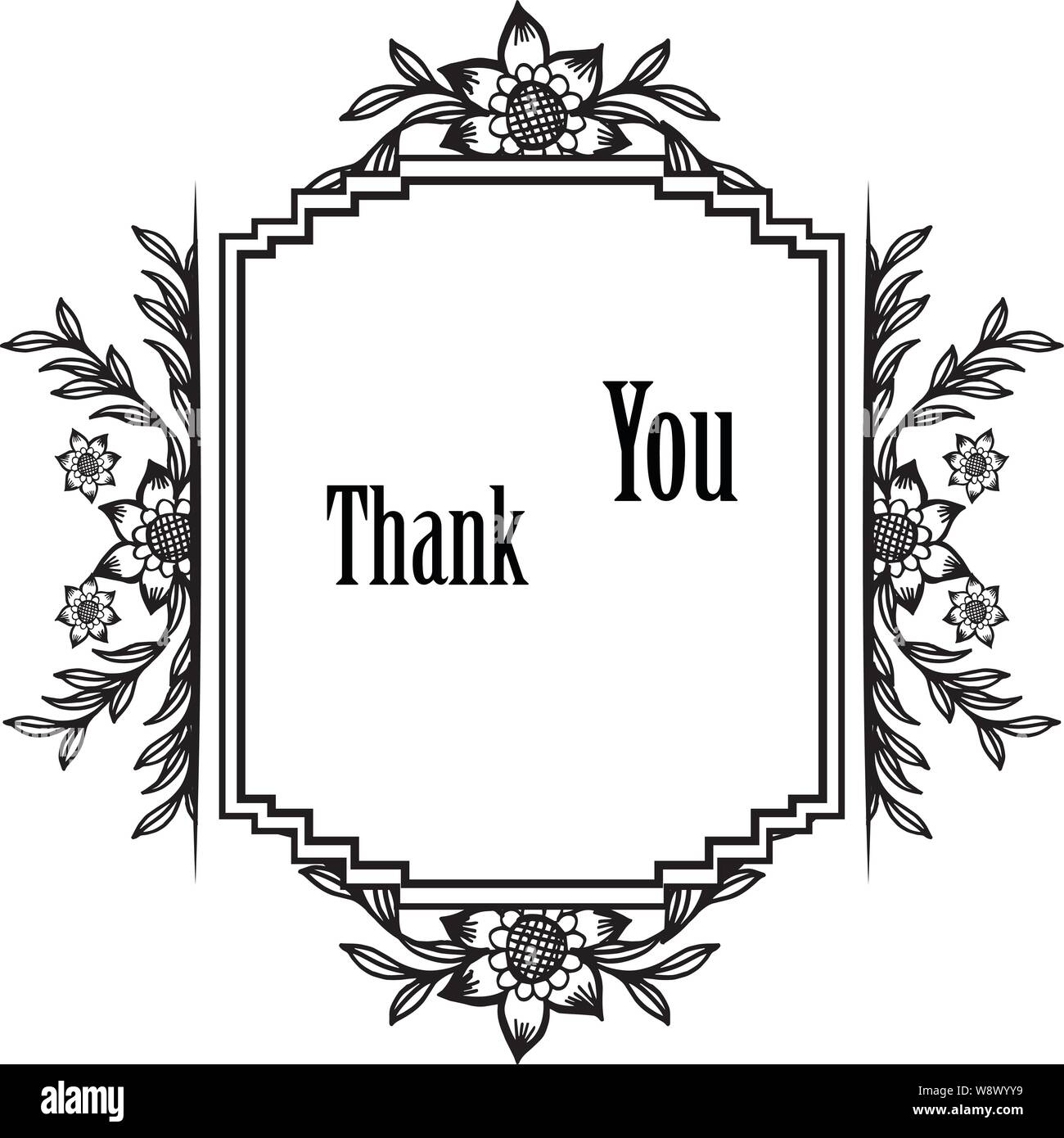 Wreath frame art, vintage style, ornament of card thank you. Vector ...