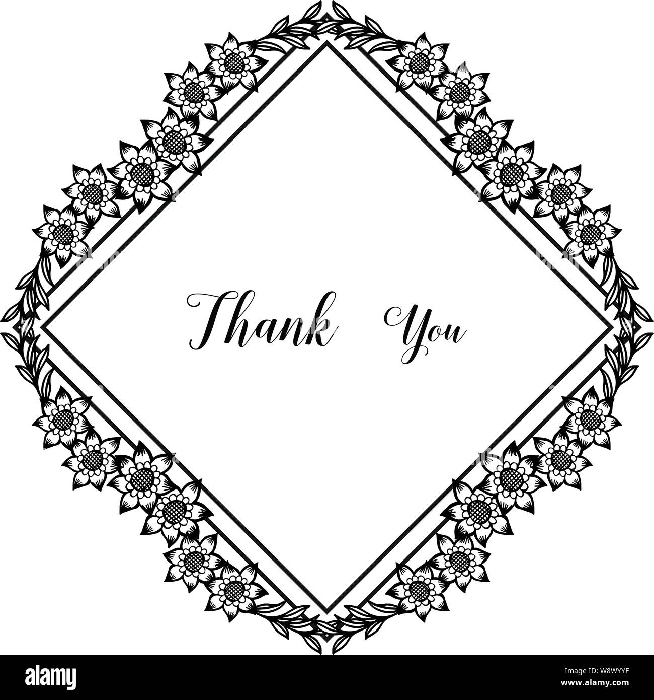 Wreath frame art, vintage style, ornament of card thank you. Vector ...