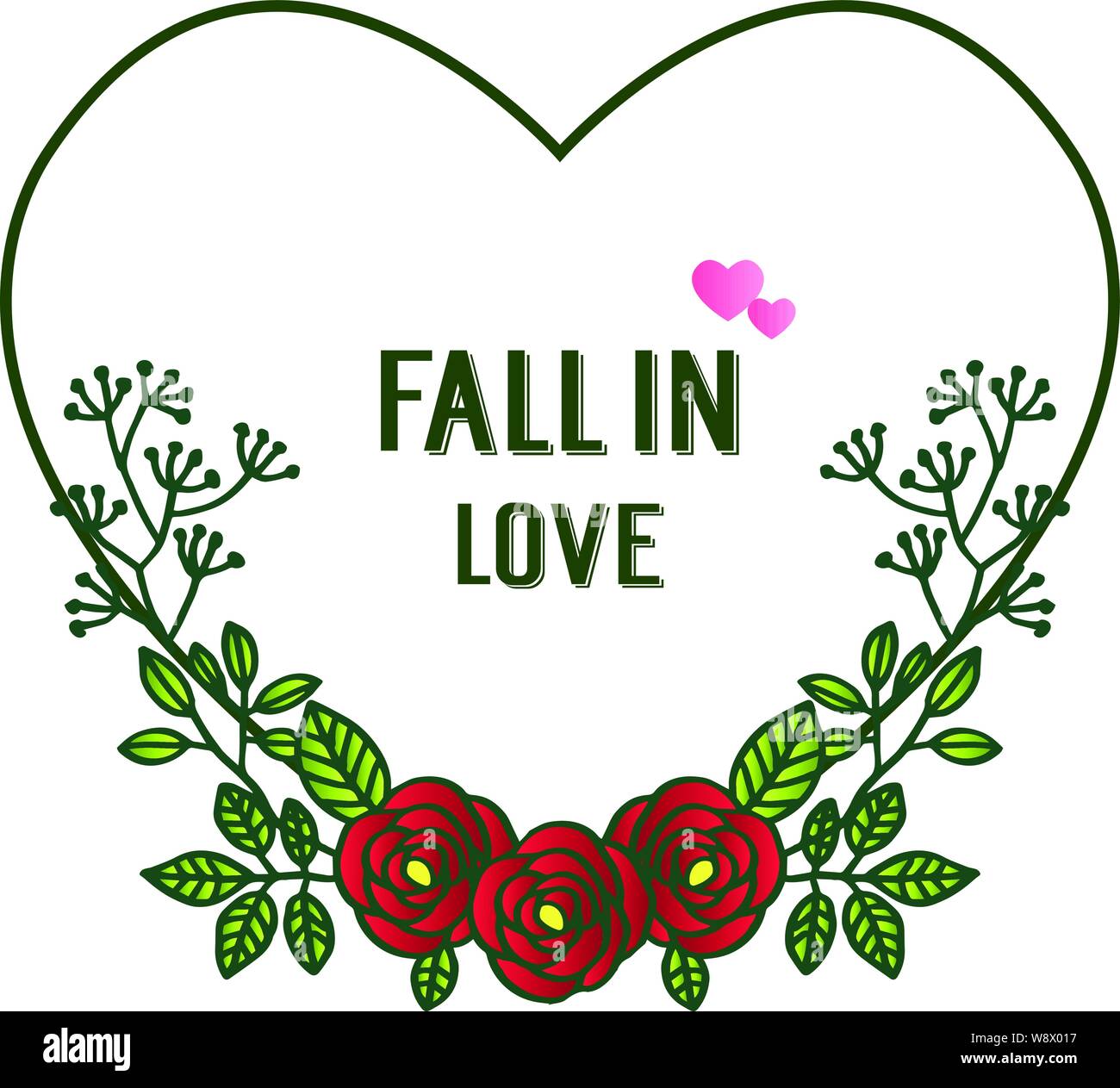 Decoration element fall in love, isolated on white backdrop, with rose ...