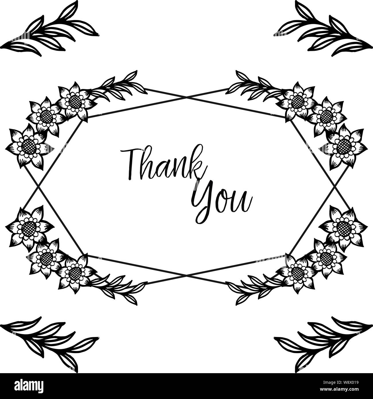 Elegant pattern flower frame, lettering of thank you, for greeting card ...
