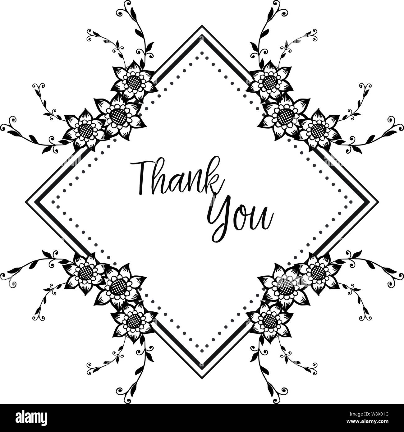 Elegant pattern flower frame, lettering of thank you, for greeting card ...