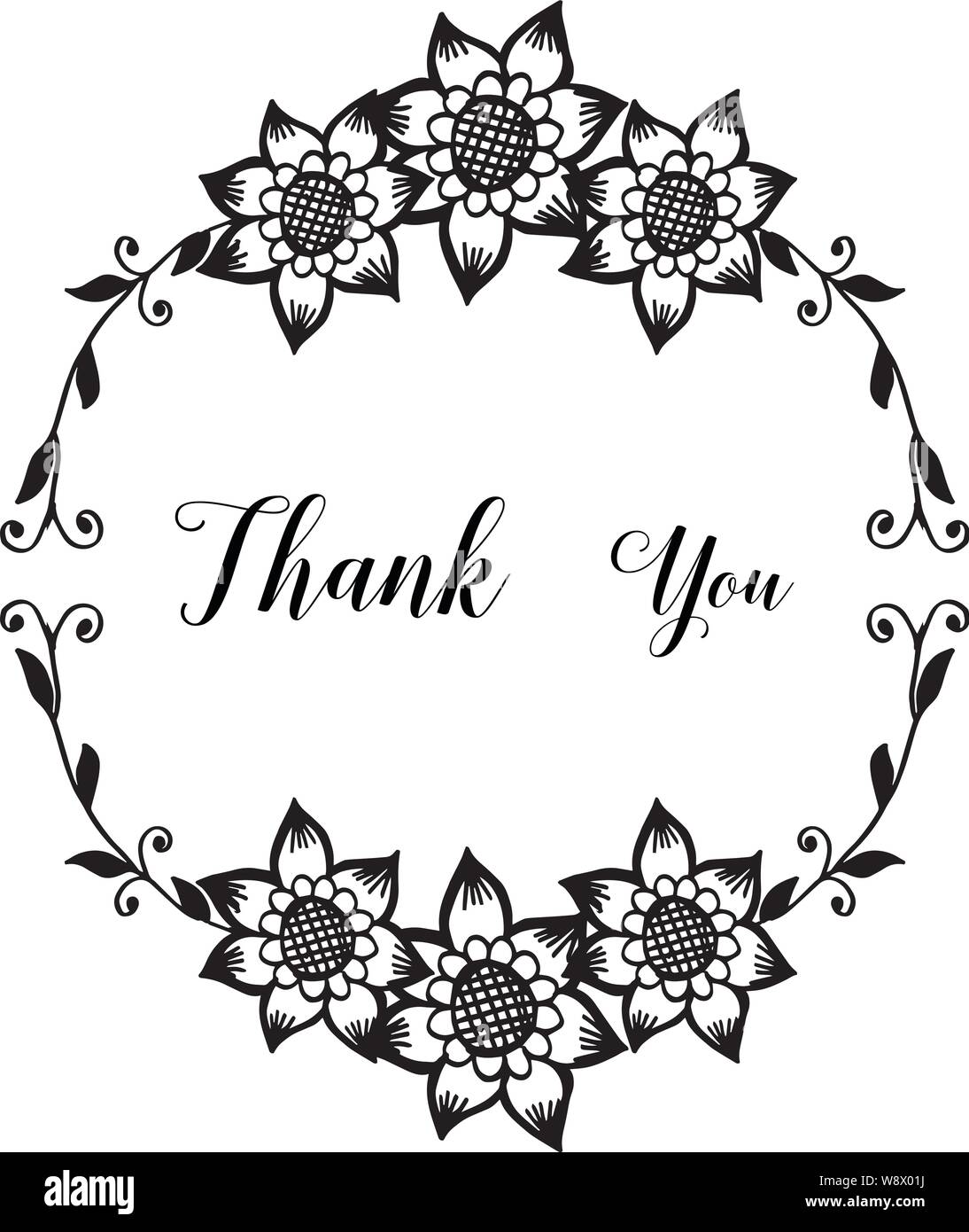 Elegant pattern flower frame, lettering of thank you, for greeting card ...