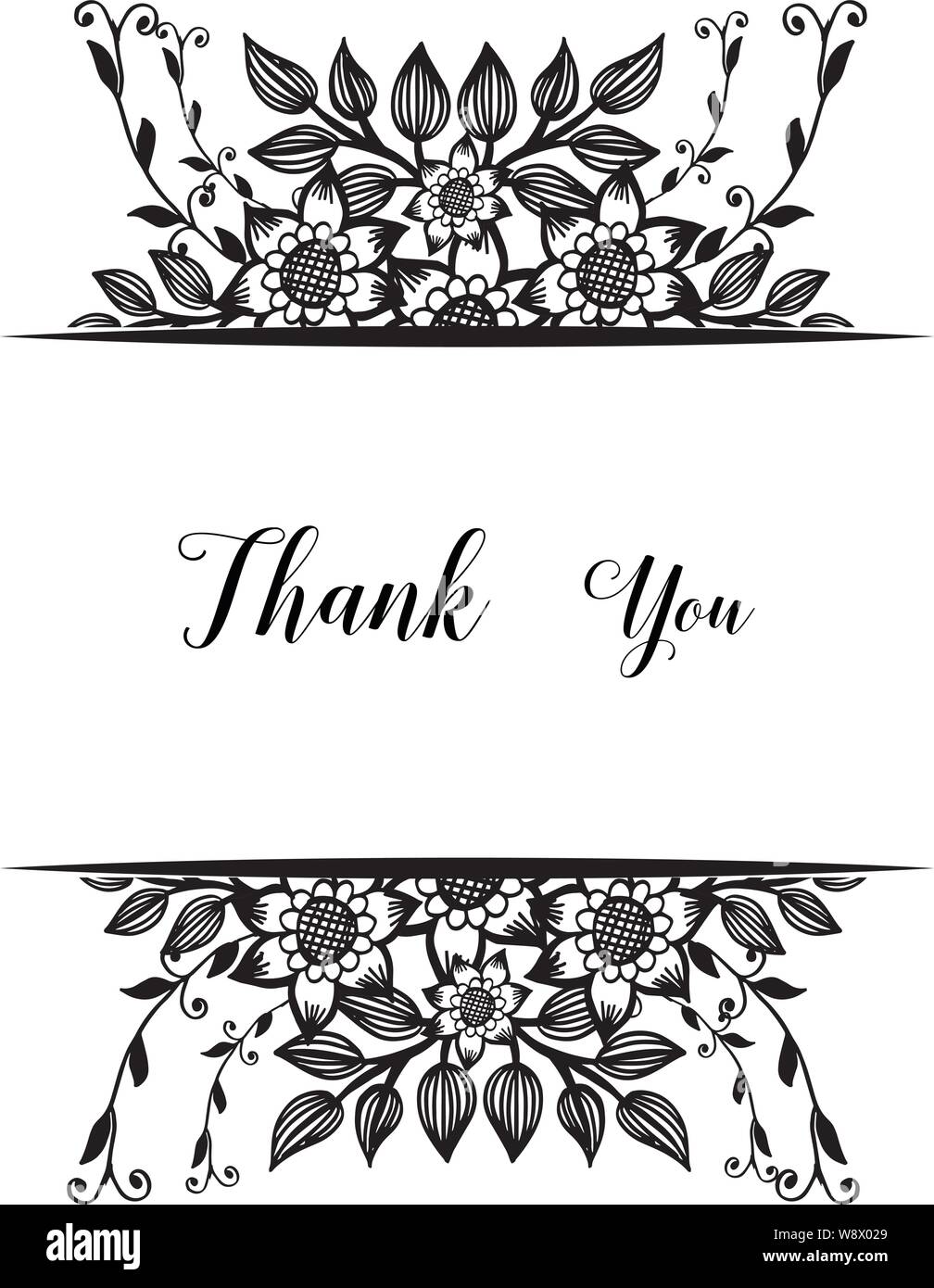 Elegant pattern flower frame, lettering of thank you, for greeting card ...