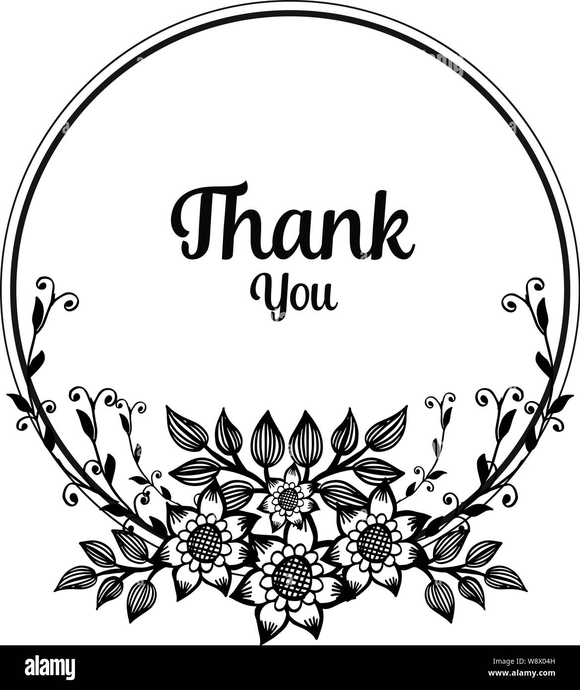 Decoration of greeting card thank you, beautiful flower frame and ...