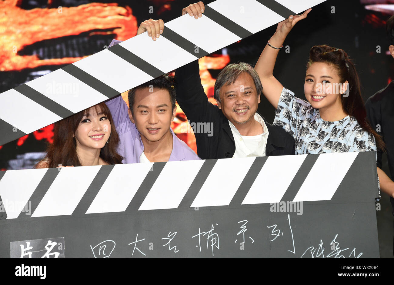 (From left) Chinese actress Liu Yan and actor Deng Chao, Hong Kong director Gordon Chan and ...
