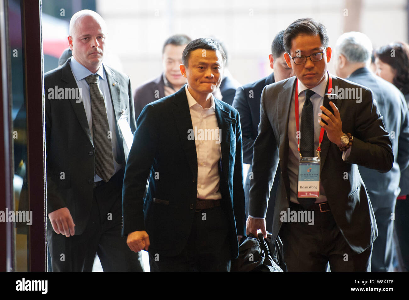 Jack Ma Yun, front left, Chairman of Alibaba Group, is pictured as he ...