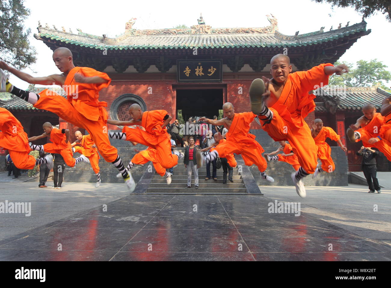--FILE--Monks perform martial arts during a kung fu presentation at the ...