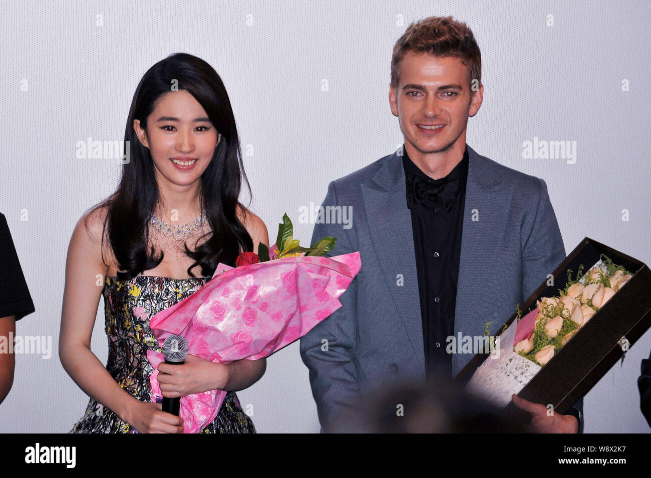 Chinese actress Liu Yifei, left, and Canadian actor Hayden Christensen ...