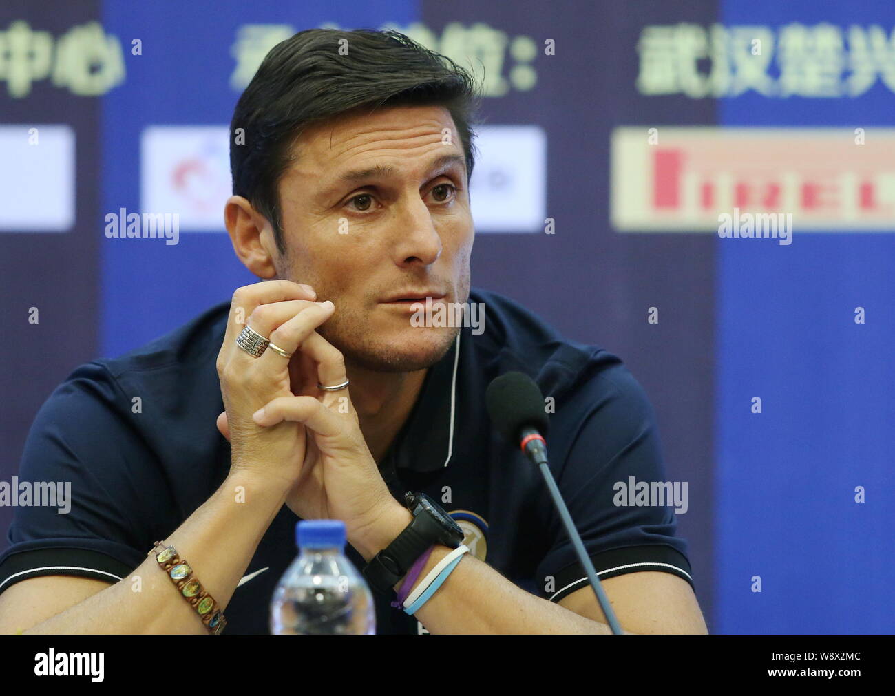 Argentine football star Javier Zanetti attends a press conference for ...