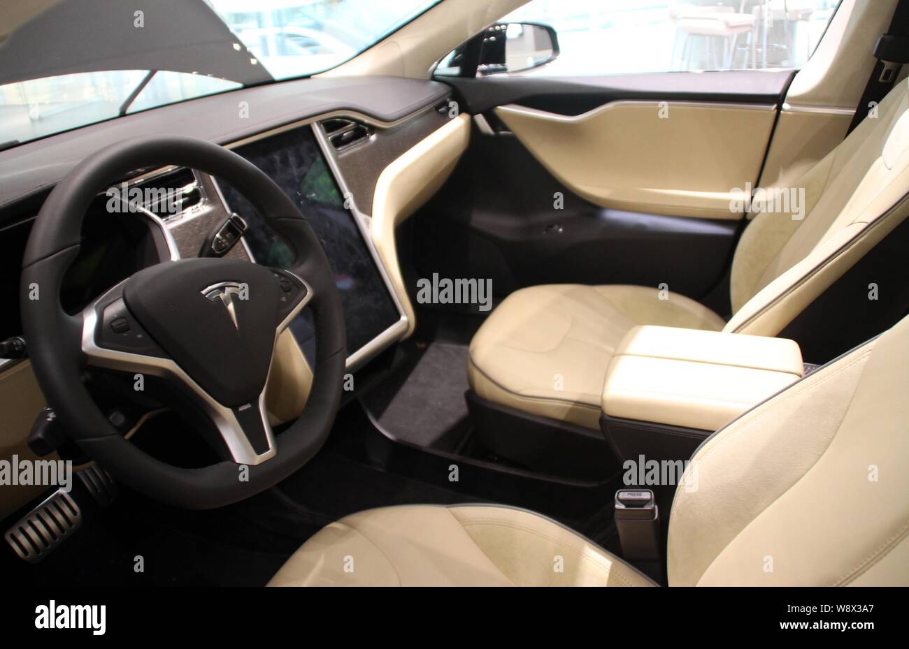 --FILE--Interior view of a Model S electric car on display at the Tesla ...