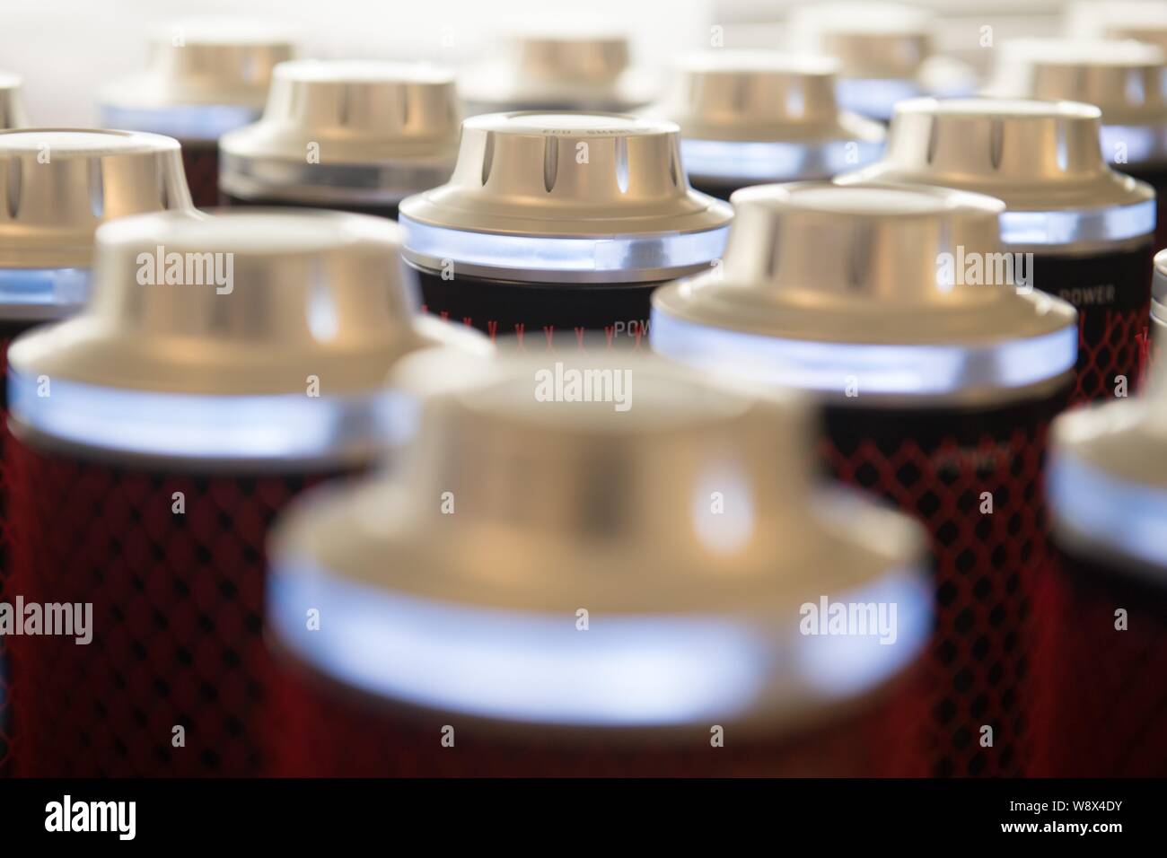 22 July 2019, Saxony, Wilkau-Haßlau: Bicycle batteries are charged on a ...