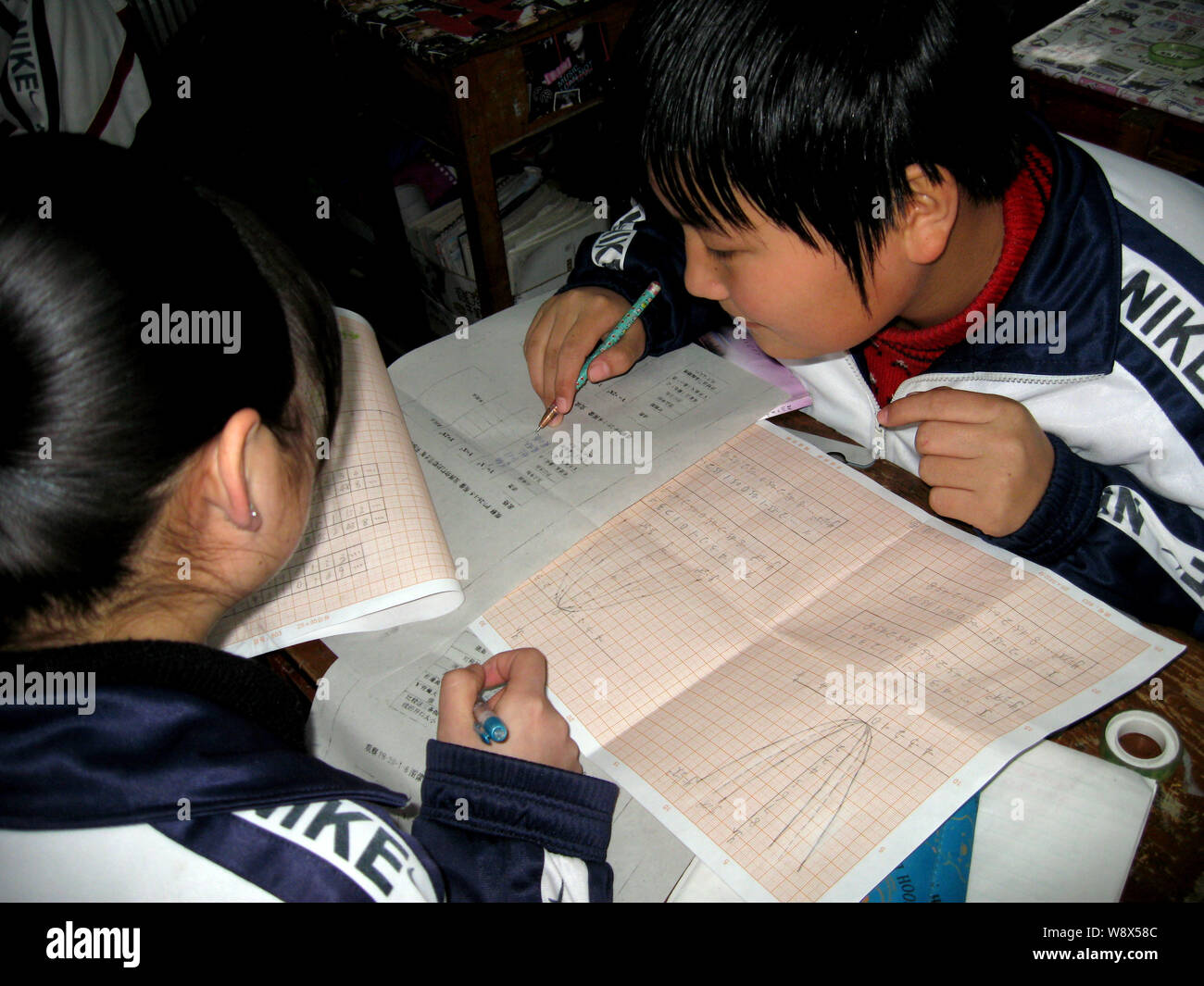 Chinese students do exercises about quadratic function in a mathematics ...