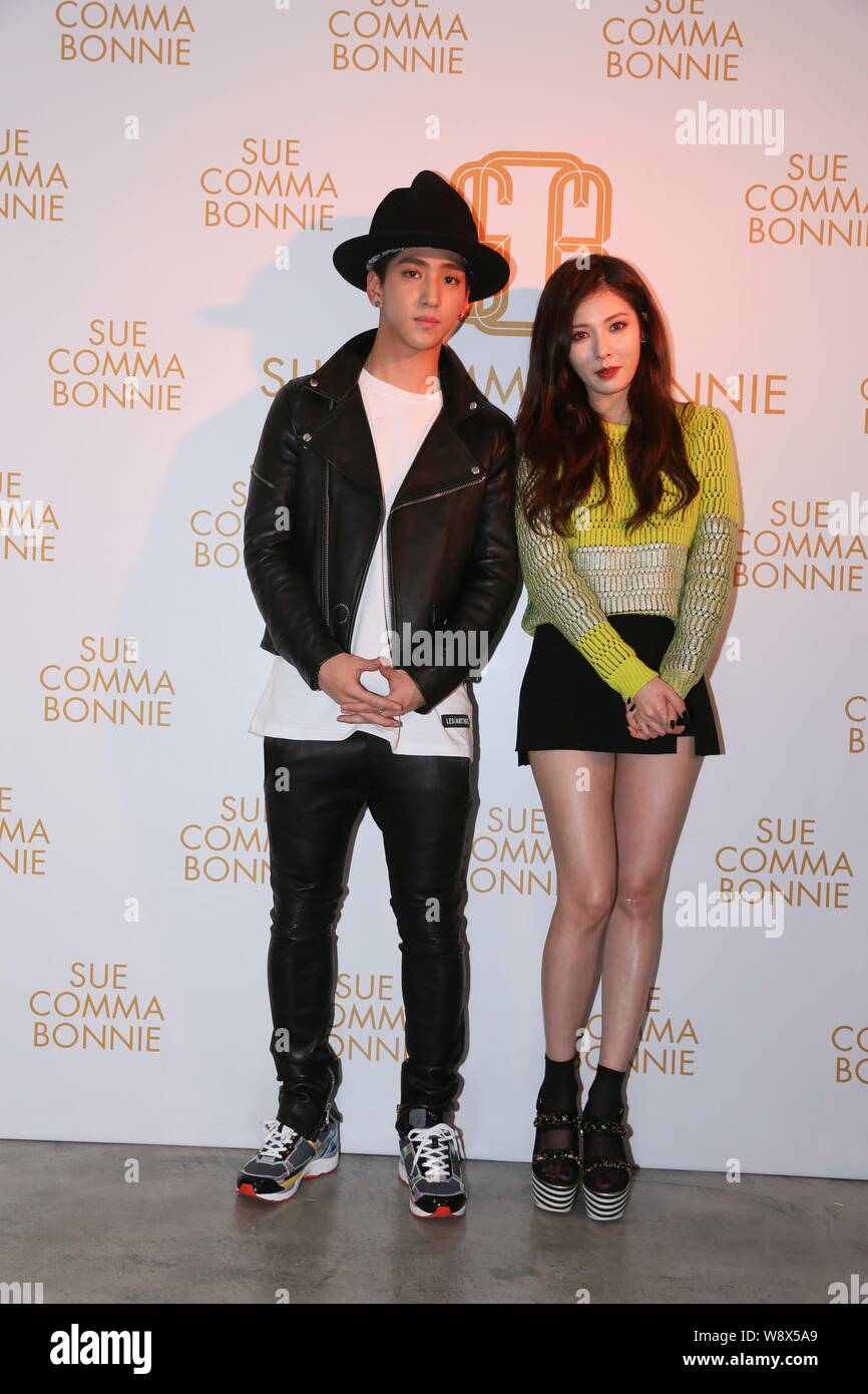 South Korean singer and actress Kim Hyun-A (HyunA), right, and Cha Sun ...