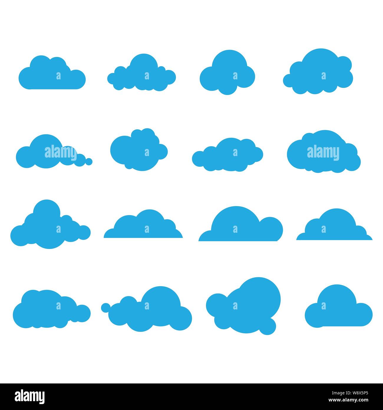 clouds. Blue sky with different cloud shapes. Cute summer cloudscape ...