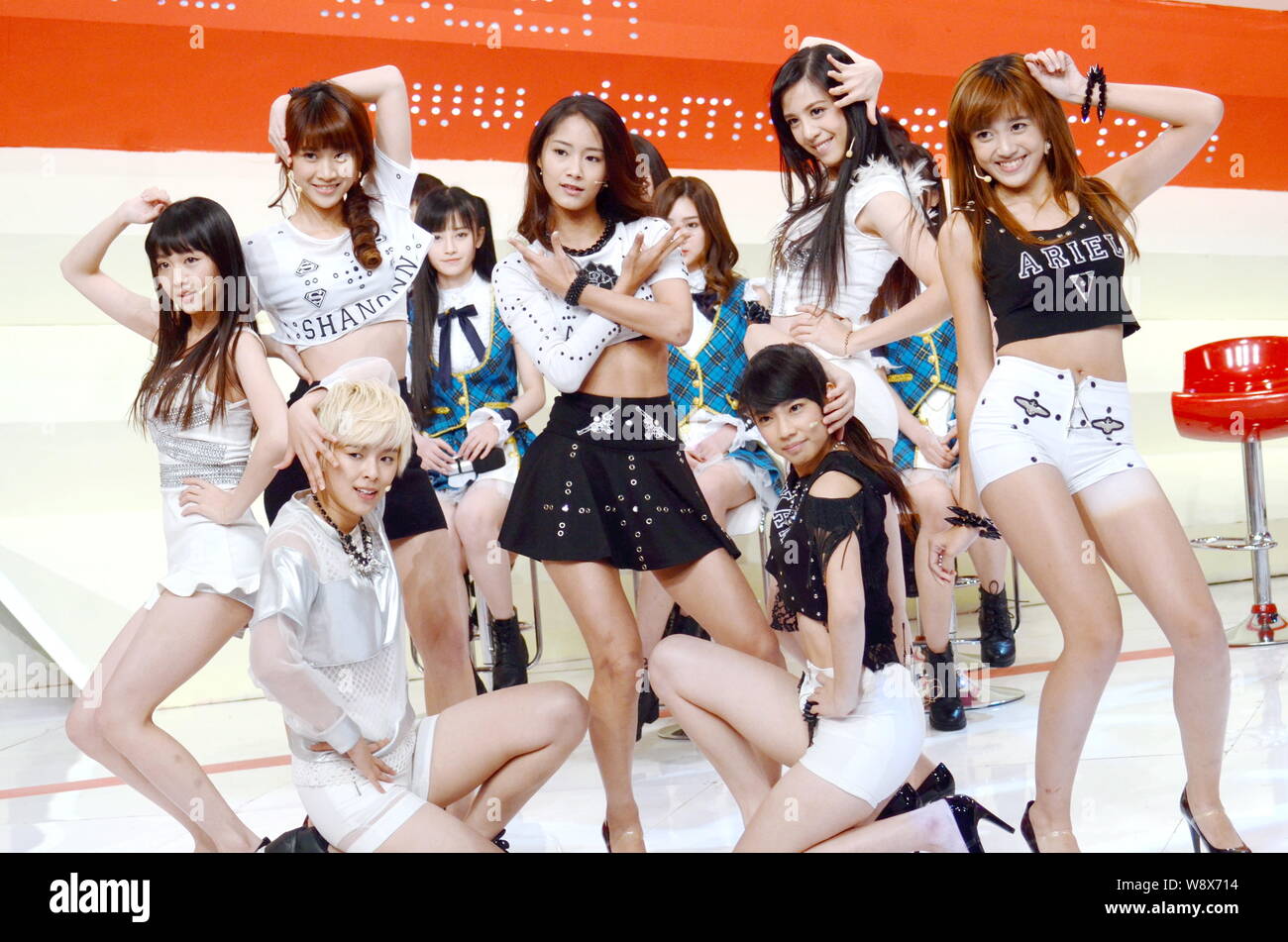 Members of Taiwanese girl idol group A'N'D perform during an episode of ...