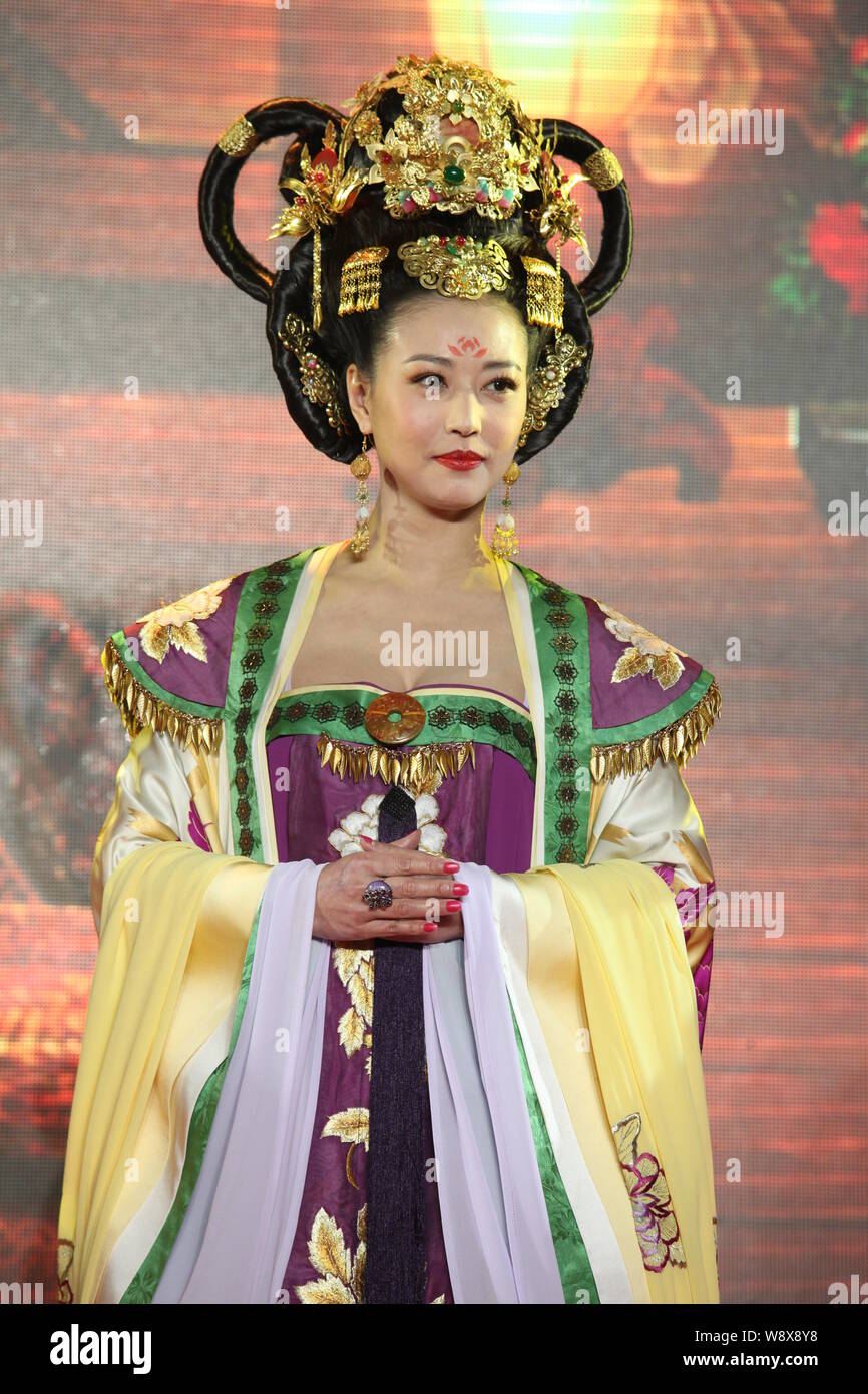 Hong Kong Actress Kathy Chow Dressed In Ancient Chinese Costume Of Tang Dynasty Poses At A