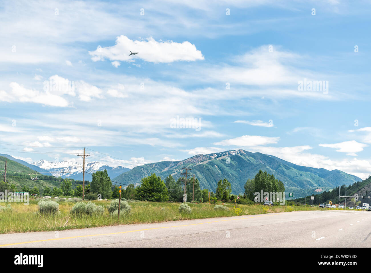 Basalt, USA - June 29, 2019: Road highway street 82 to Aspen, Colorado ...