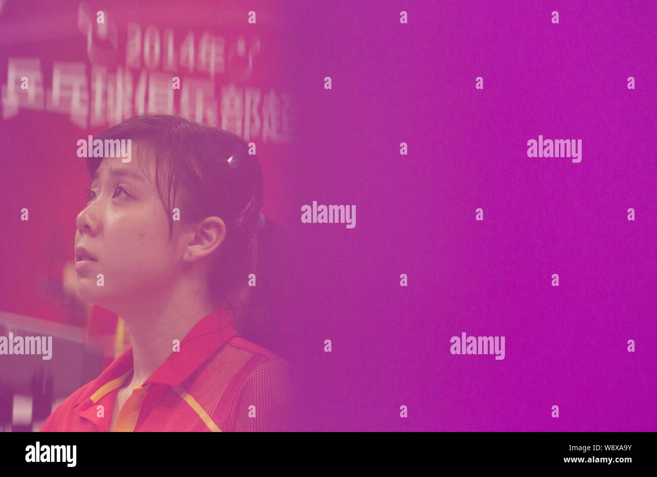 American table tennis player Ariel Hsing of Jinhua Bank team looks up ...